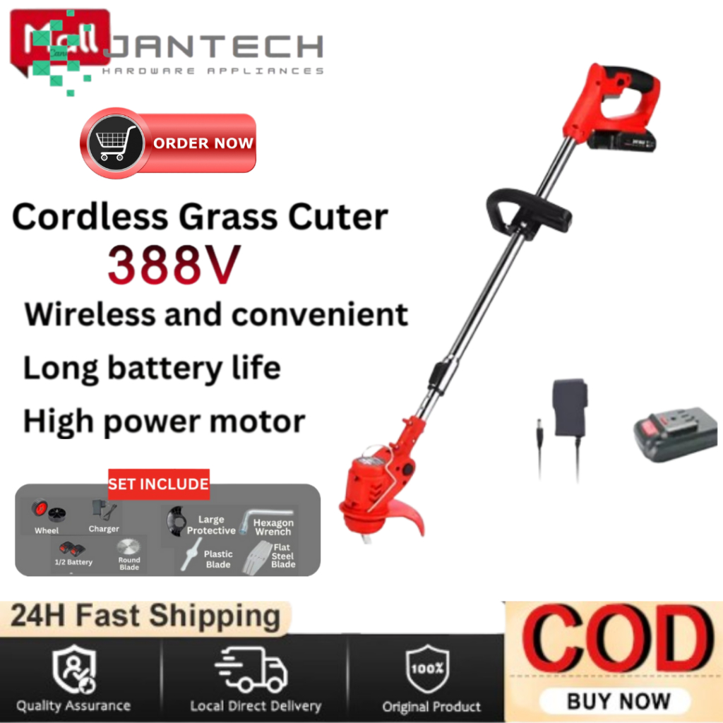 388V Powerful Electric Cordless Grass Cutter Rechargeable Lithium Battery Grass Trimmer | Shopee ...