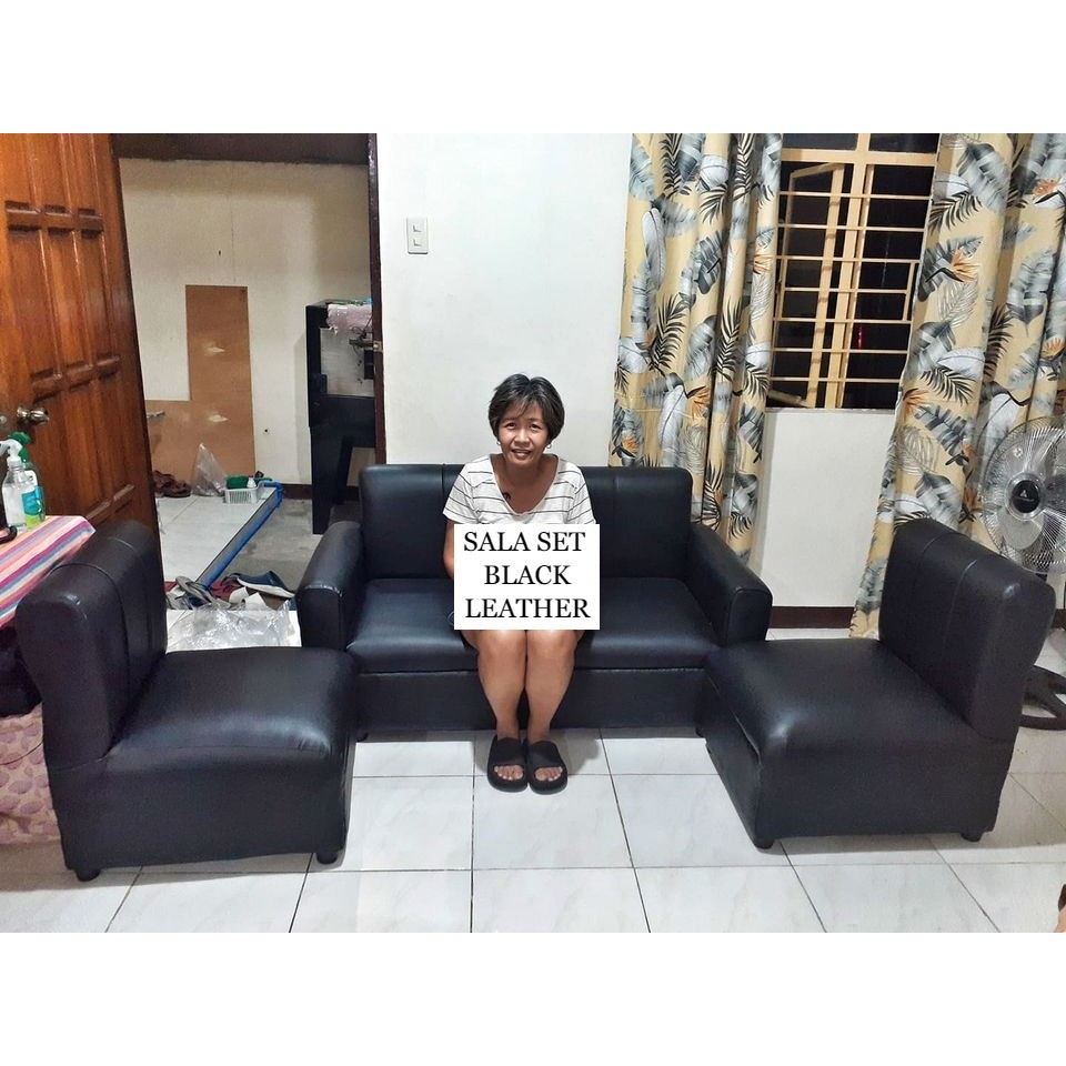 SALA SET BLACK LEATHER(FREE DELIVERY NCR ONLY) | Shopee Philippines