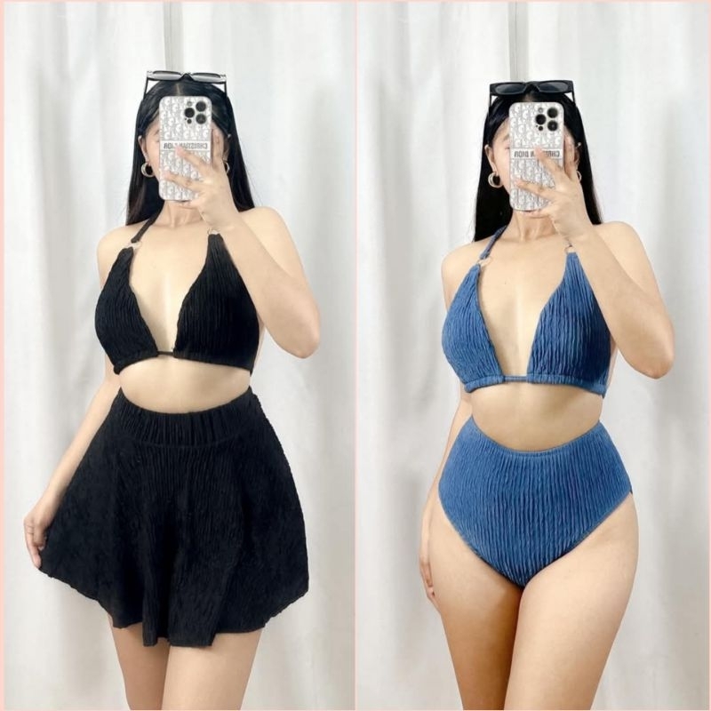 SMFH DAISY 3IN1 SWIMSUIT PADDED Bra Panty Skirt ONHAND Beach Outfit OotD | Shopee Philippines