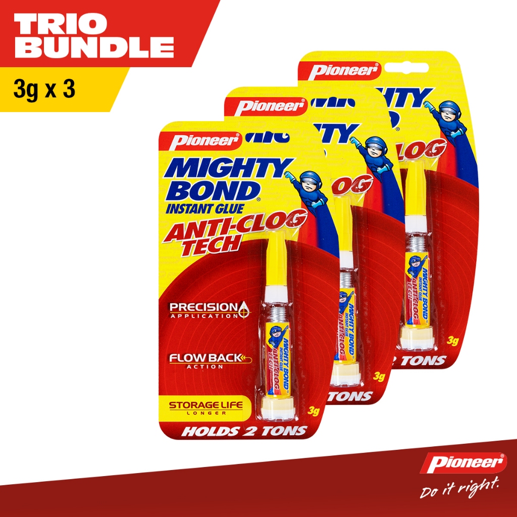 Pioneer Mighty Bond Anti Clog Tech Instant Glue 3g x3 | Shopee Philippines