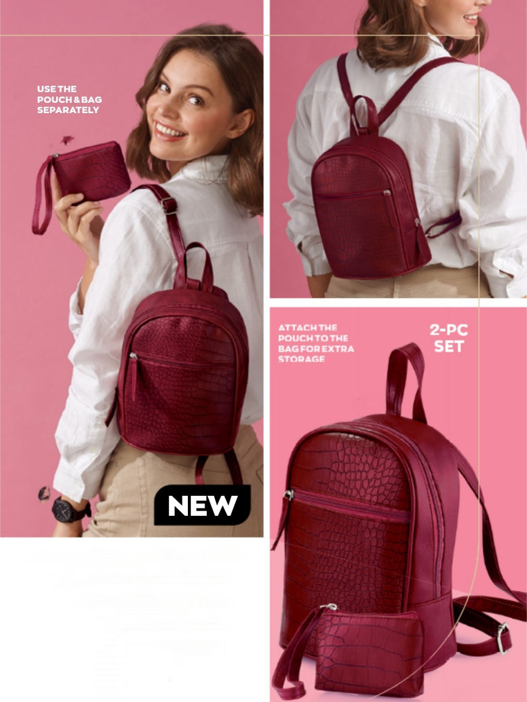 Avon Lorie Backpack Set (with Pouch in Croc Leatherette) | Shopee ...