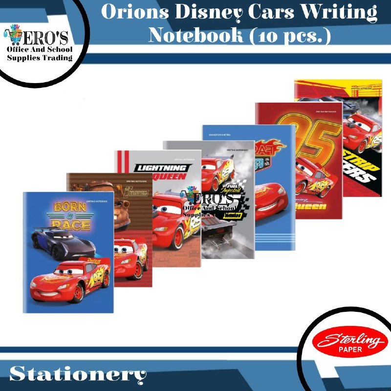 ORIONS Disney Cars WRITING NOTEBOOK w/ Plastic Jacket - 80 leaves (10 ...