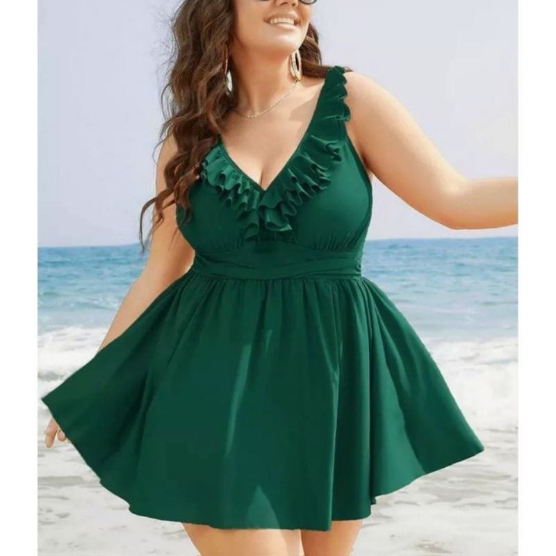 Green Ruffled Swim Dress Swimsuit - Large, can fit Medium to Large ...