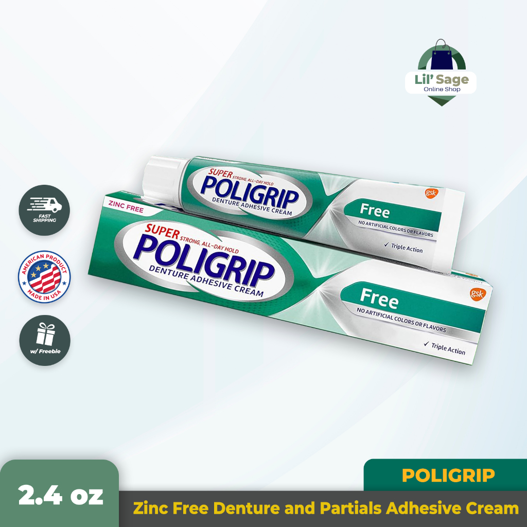 Super Poligrip Zinc Free Denture and Partials Adhesive Cream, 2.4 oz ...