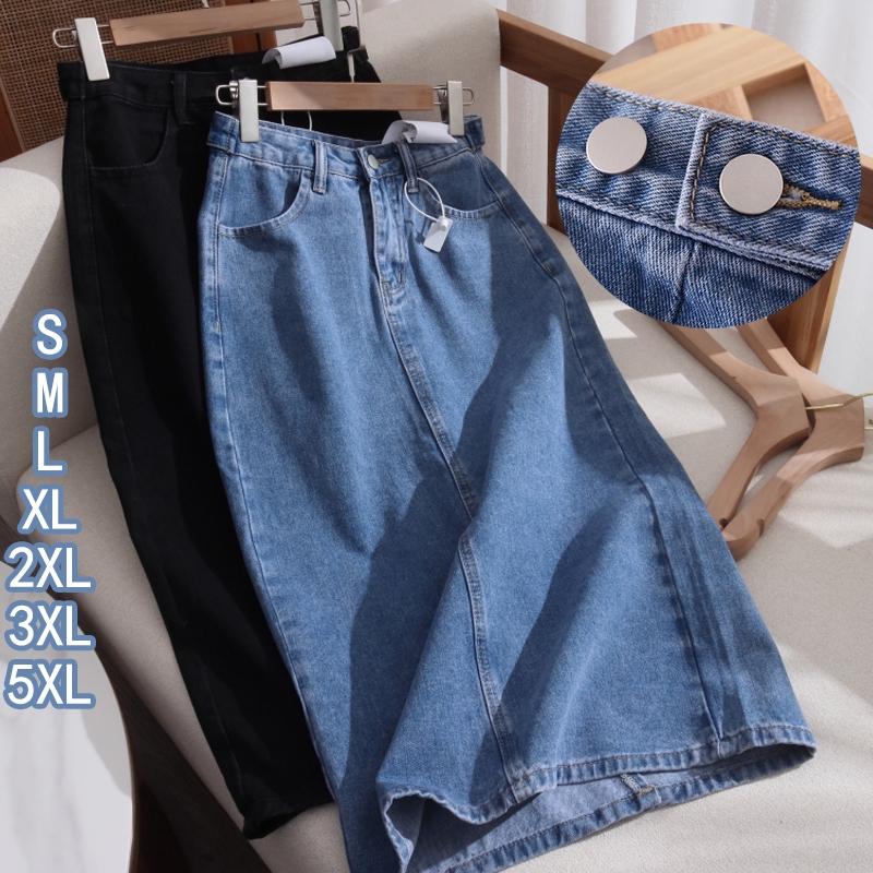 Long skirt Denim for women high waist pencil Aline blue jean skirt ...