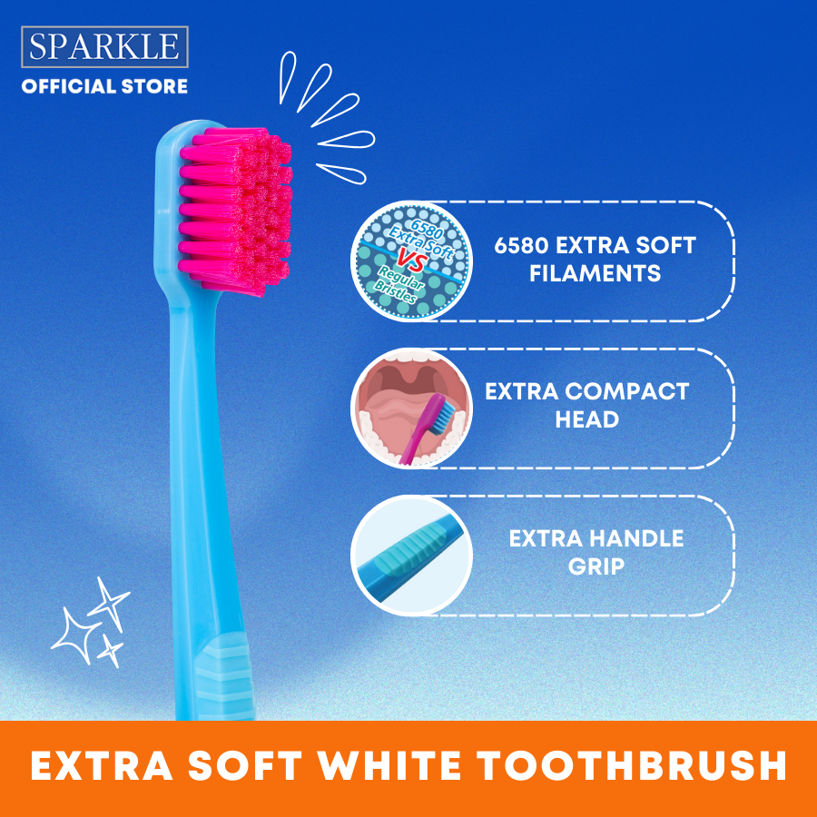 SPARKLE Extra Soft White Toothbrush (1 piece, assorted colors) | Shopee ...