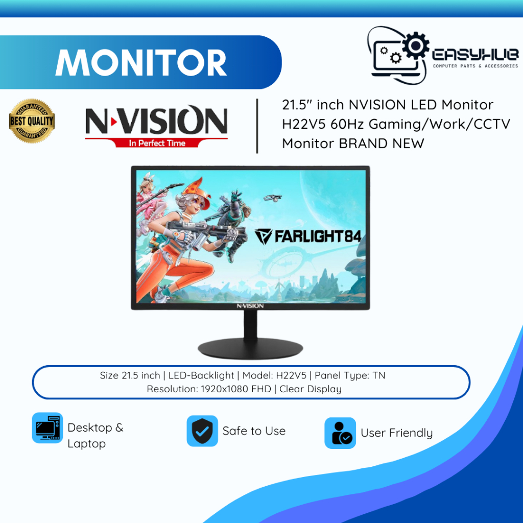 21.5" inch NVISION LED Monitor H22V5 60Hz Gaming/Work/CCTV Monitor ...