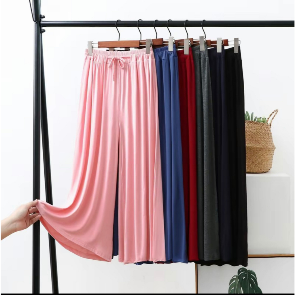 Women High Waist Knitted Crop Wide Leg Loose Pants Tokong (S-2XL ...