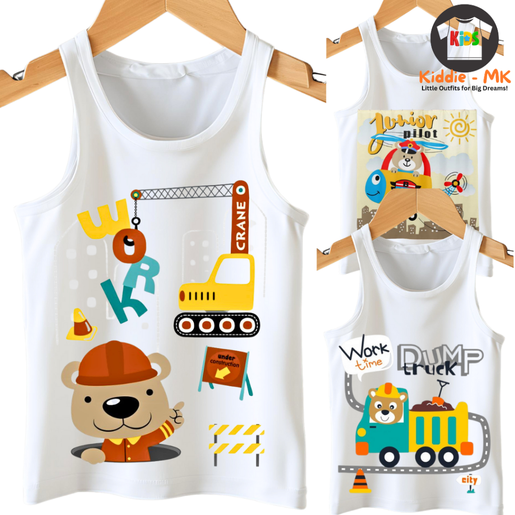 Cartoon Car & Truck Adventure: Kids Sando Top for Boys (1-8 Years ...
