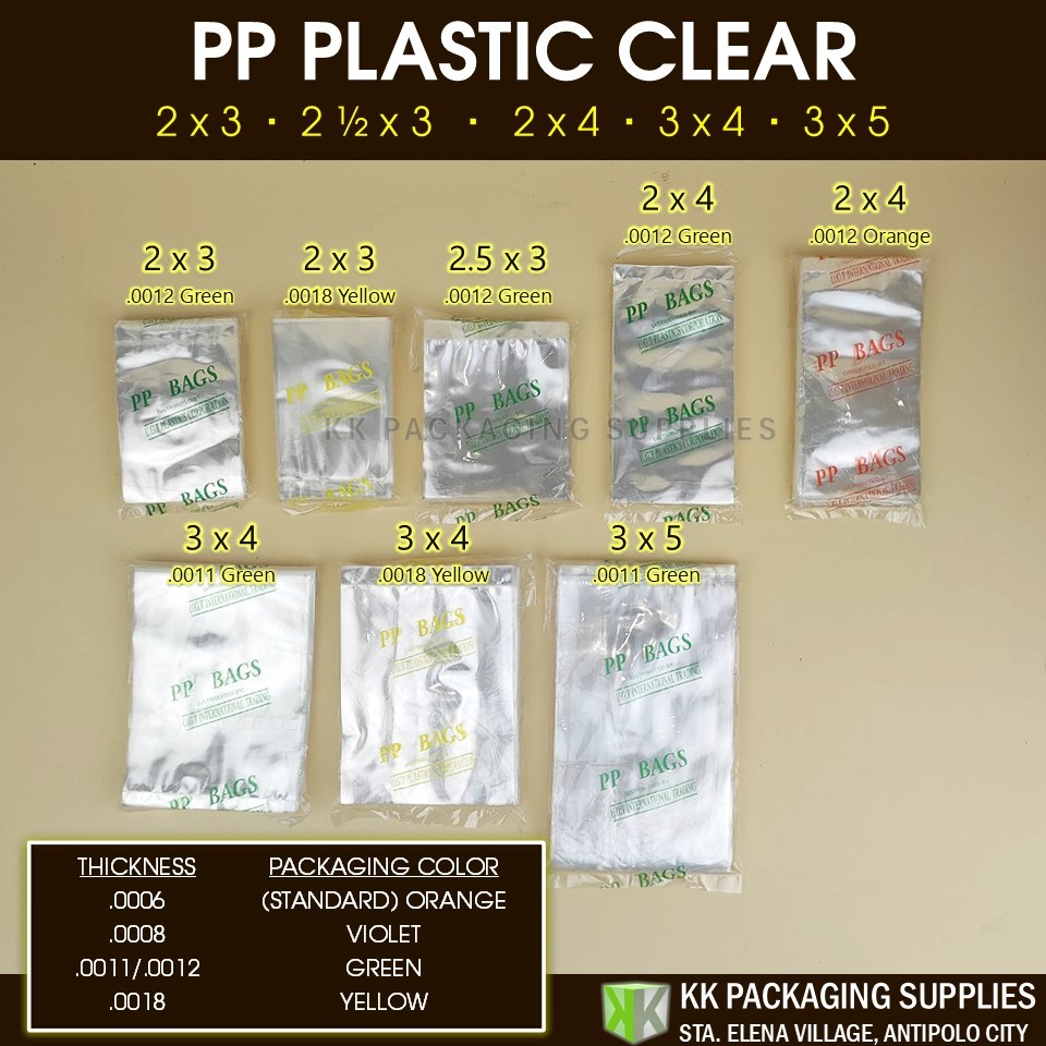PP Plastic Clear 2x3, 2 1/2x3, 2x4, 3x4, 3x5, 3x7, 3x8, 4x5, 4x6, 4x8 ...