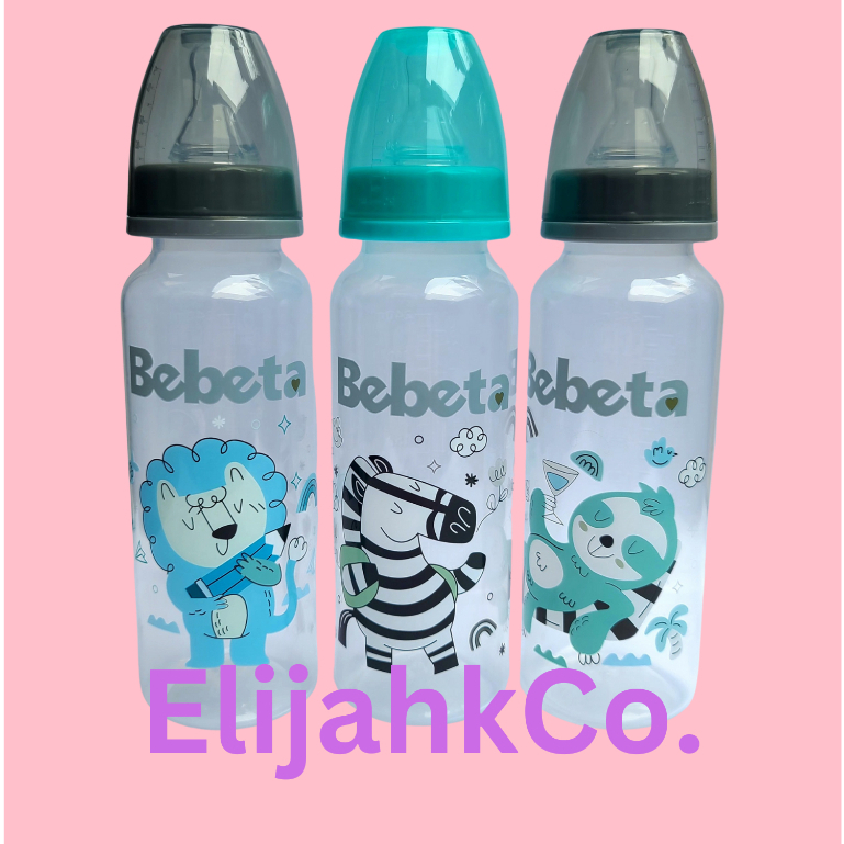 Bebeta Feeding Bottle 8oz Regular Neck w/Scale Hood & Animal Print 3pcs ...