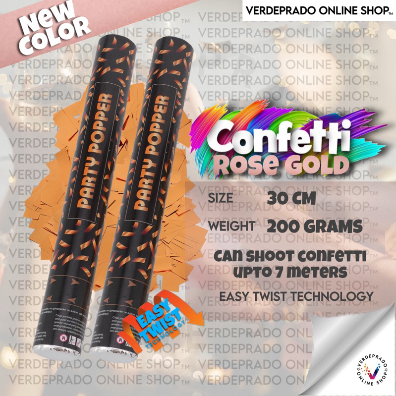 Rose Gold Metallic Confetti Poppers 30cm Easy Twist Technology | Shopee ...