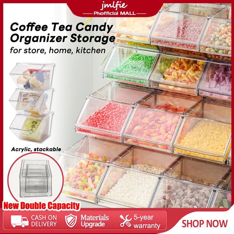 8PCS Coffee Tea Bag Snack Acrylic Organizer Candy Organizer With Cover ...