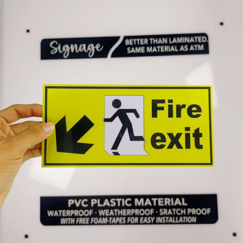 SIGNAGE - FIRE EXIT - DOWN LEFT ARROW - YELLOW - PVC PLASTIC MATERIAL ...