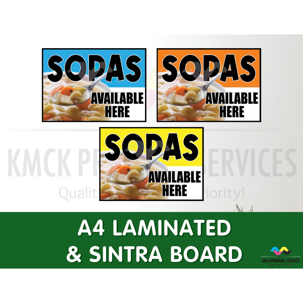 Sopas Available Here Signages Laminated | Sintra Board | Shopee Philippines