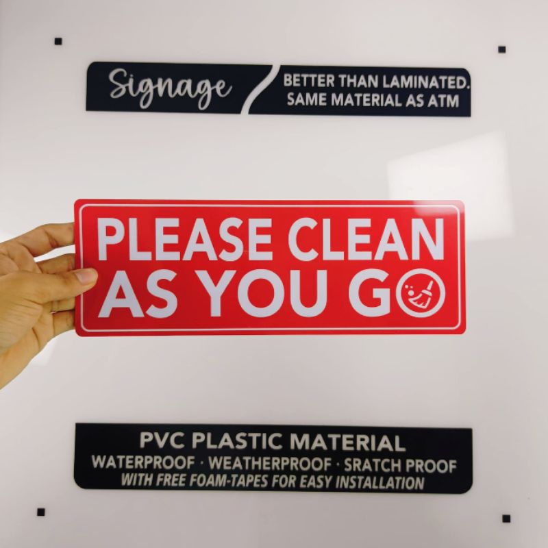 SIGNAGE - PLEASE CLEAN AS YOU GO - RED - PVC PLASTIC MATERIAL SIGNAGE ...