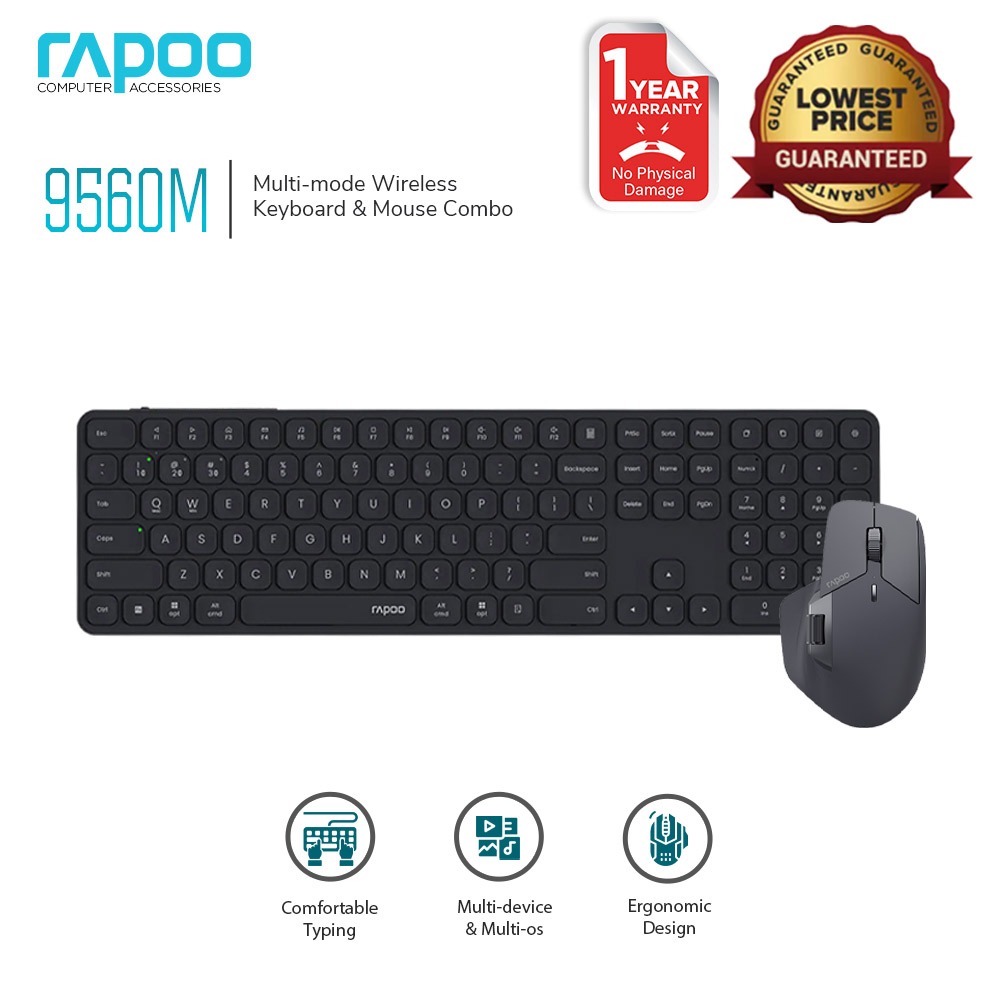 Rapoo 9560M Wireless Keyboard Mouse Combo Bluetooth 40 50 24GHz 4000 ...