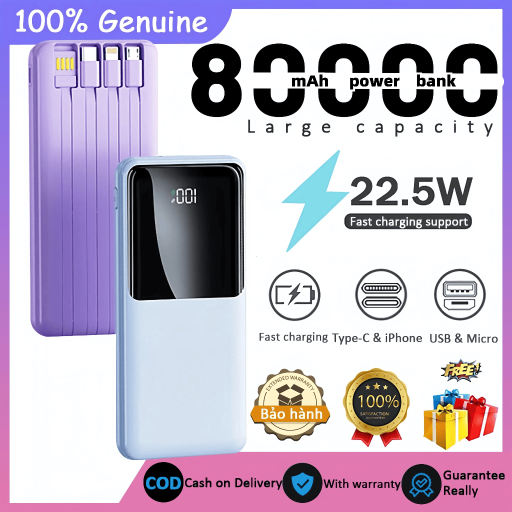 Power Bank 80000mAh Full Mirror Screen Four-Wire Power Bank with LED ...