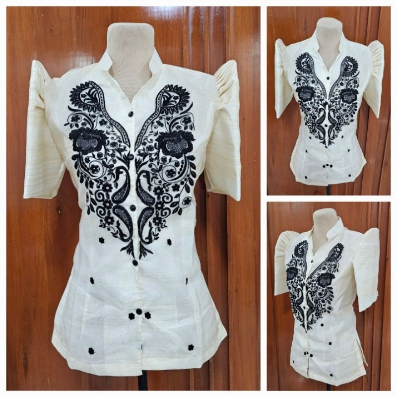 modern filipiniana vneck WT 02 Ladies barong blouse top | Shopee ...