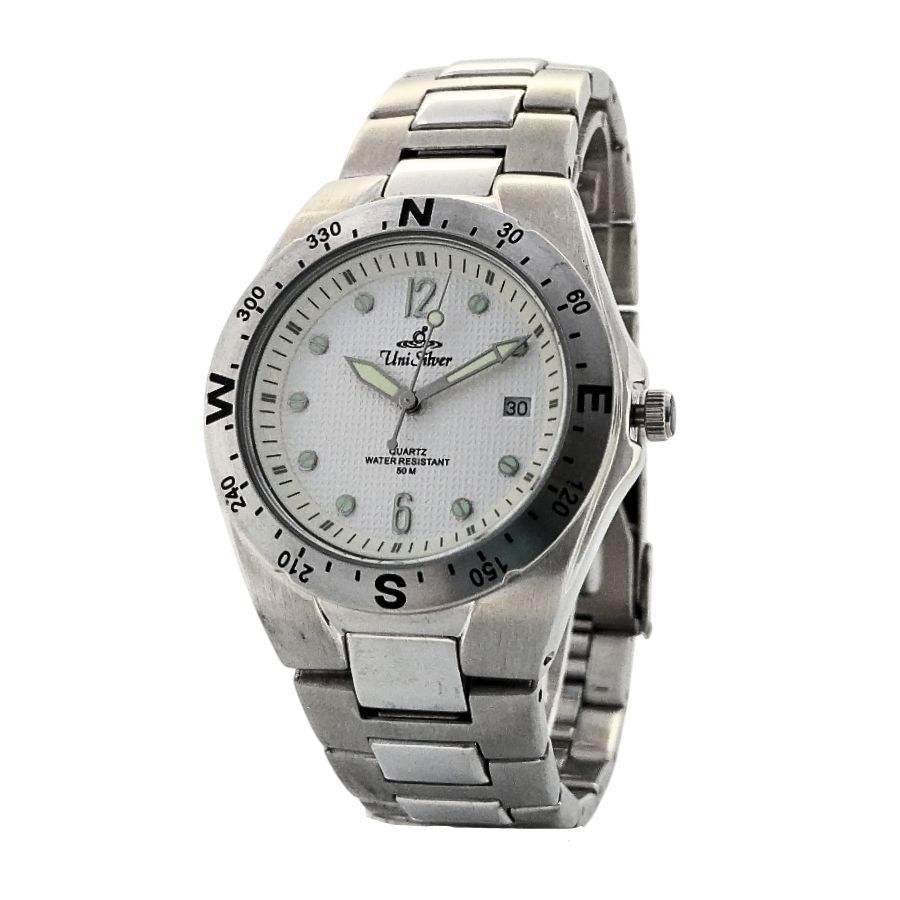 UniSilver TIME Men's Silver / White Analog Stainless steel watch KW504 ...