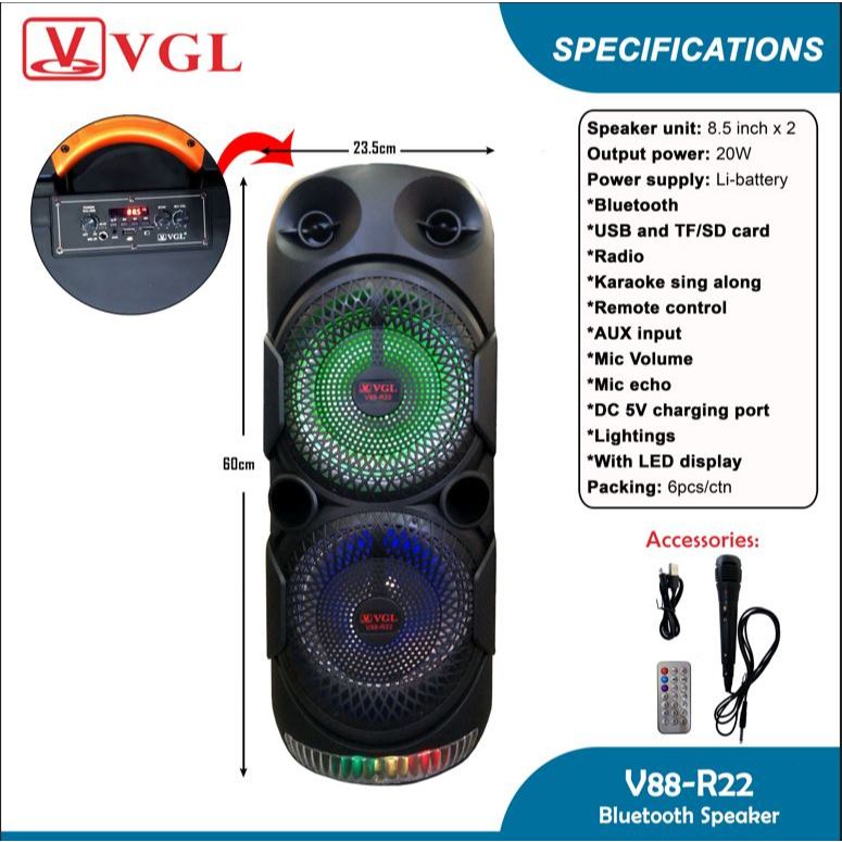 VGL RECHARGEABLE BLUETOOTH SPEAKER WITH FREE MICROPHONE AND USB ( V88 ...