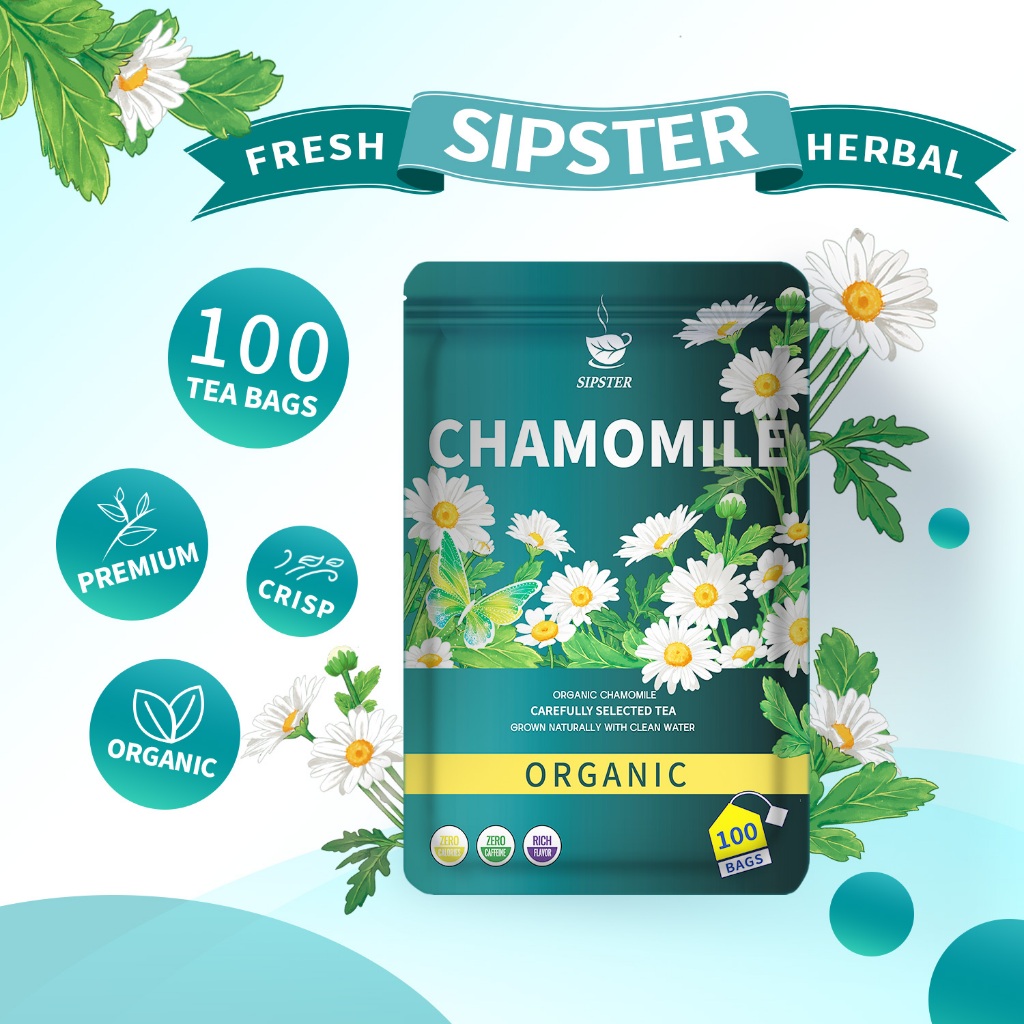 Sipster Chamomile Tea Organic — 100 Tea Bags | Organic Herbal Tea Camomile Tea | Eco-Friendly ...