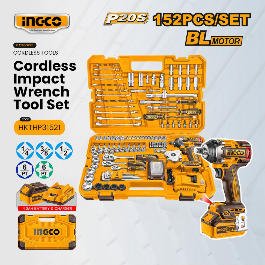 INGCO 152pcs 20V Cordless Impact Wrench Tool Set - CKLI20271 ...