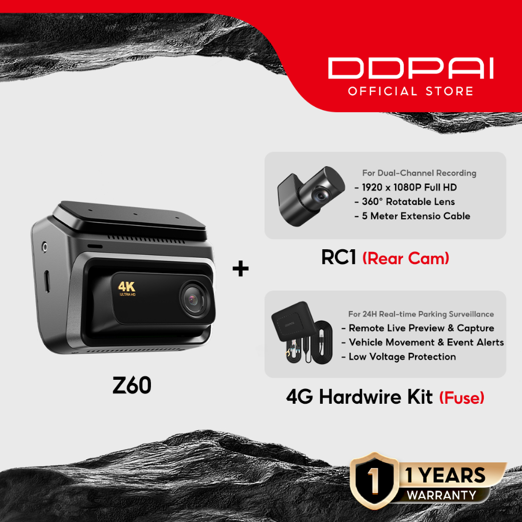 [NEW LAUNCH] DDPAI Z60 Dual 4K Ultra HD GPS 3 Channel Front & Rear Super Capacitor Dash Cam 4G ...