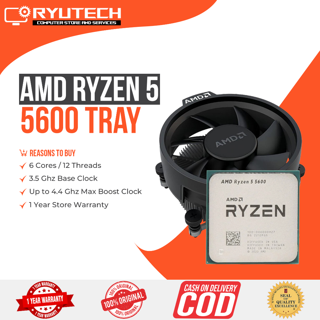 AMD RYZEN 5 5600 TRAY 6 Cores / 12 Threads 3.5 Ghz Base Clock Up to 4.4 ...