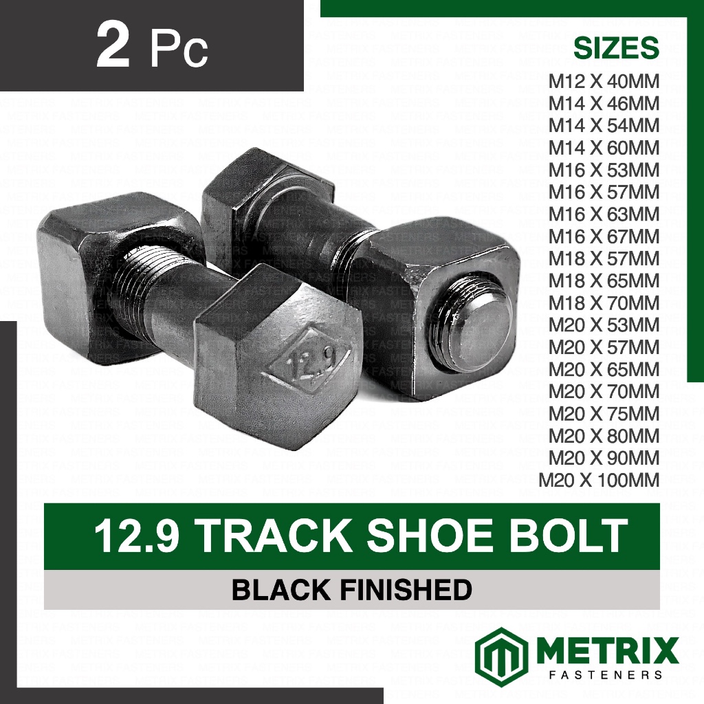 2pc Grade 12.9 High Tensile Track Shoe Bolt with Nut for Excavator ( M12 M14 M16 M18 M20 ...