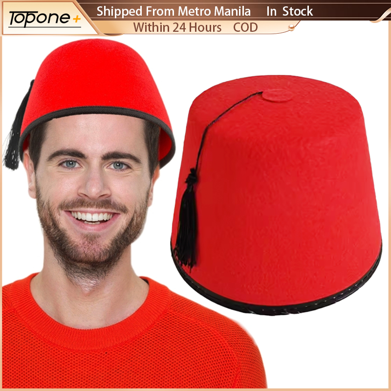 Red Turkish Hat Men Woman Universal Moroccan Tarboosh Felt Fez Hat ...