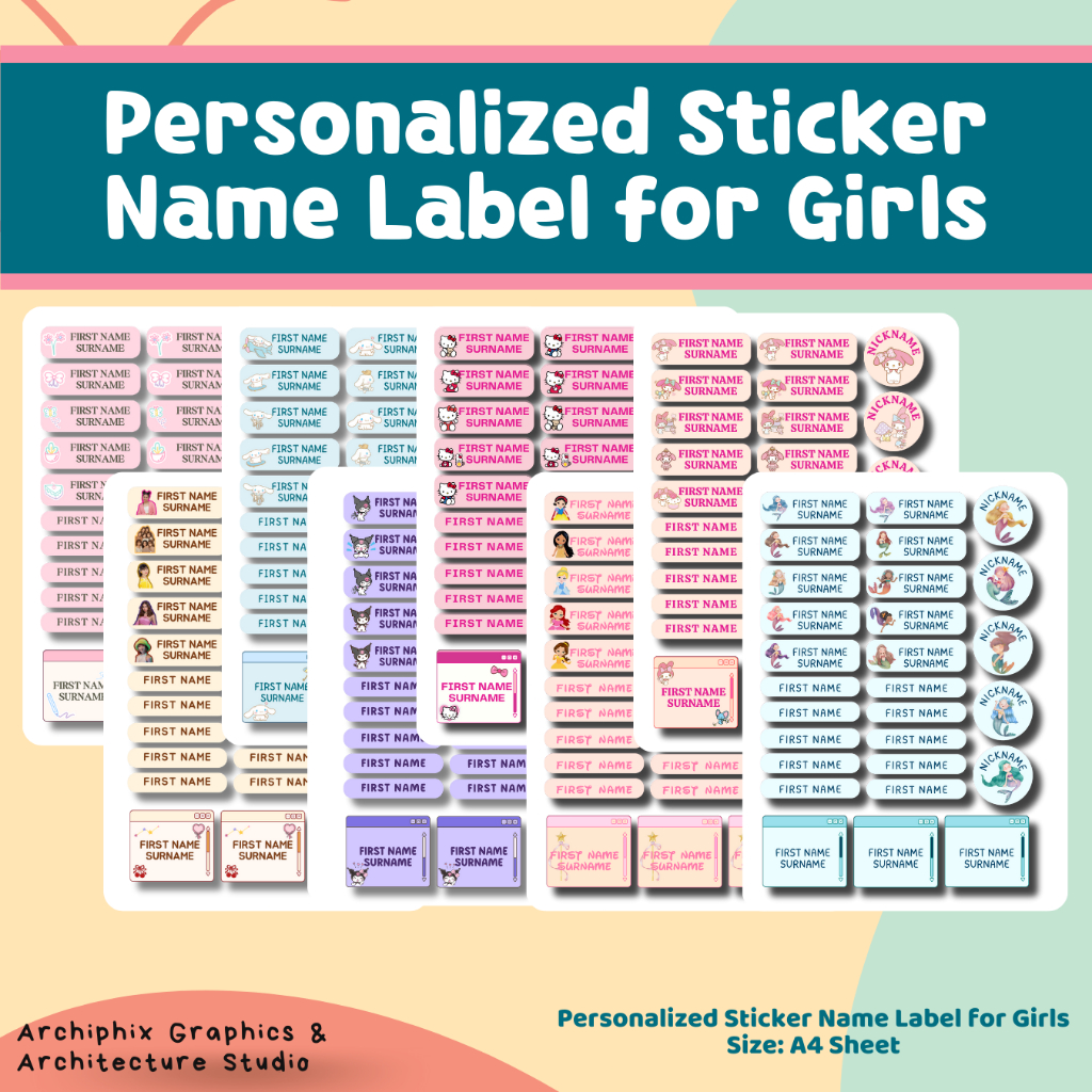 Personalized Name Labels Stickers for Girls by Archiphix | Shopee ...