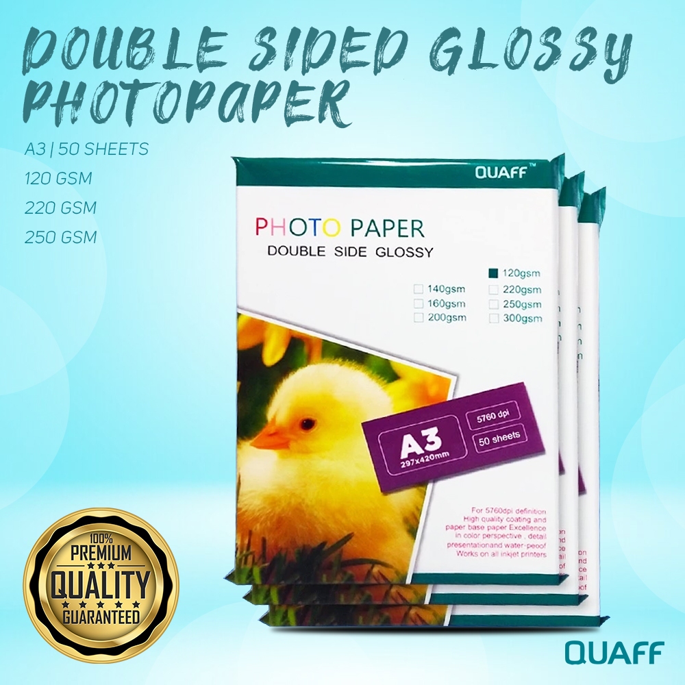 Quaff A3 Size Double Sided Glossy Photo Paper 120gsm 220ggsm 250gsm 50 ...