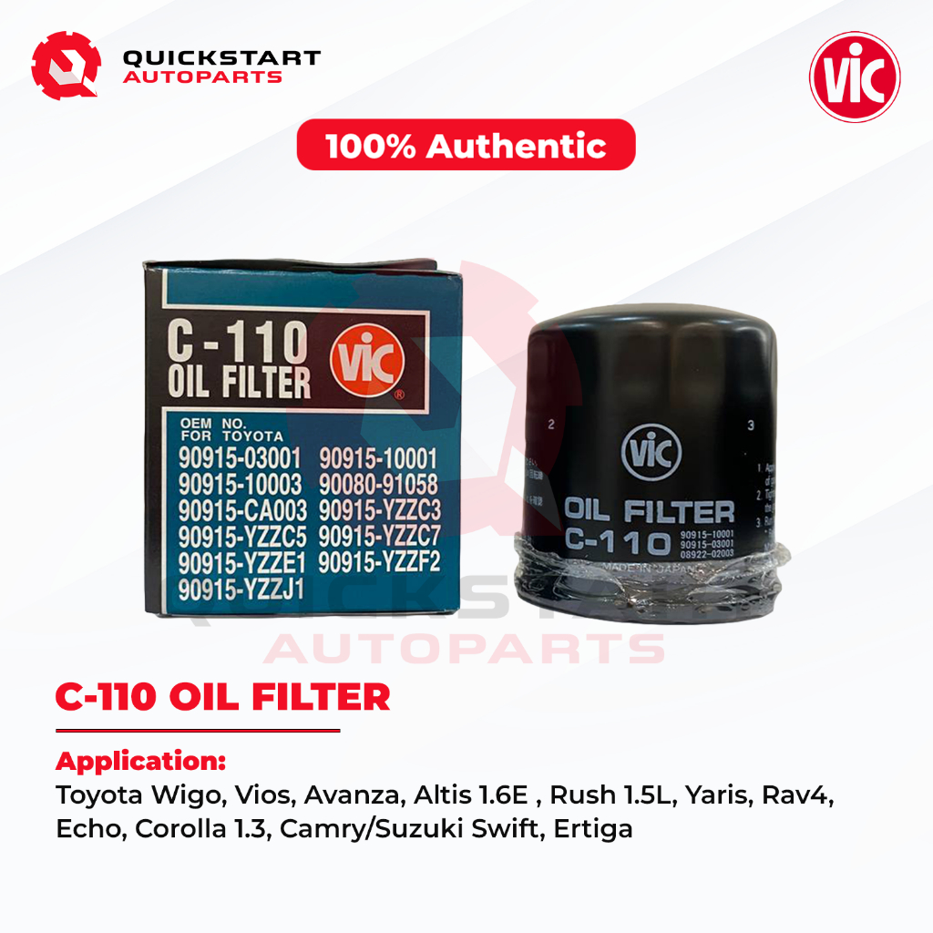 VIC C-110 Oil Filter for Toyota Wigo, Vios, Avanza, Altis, Rush, Yaris, Rav4, Echo | Shopee ...