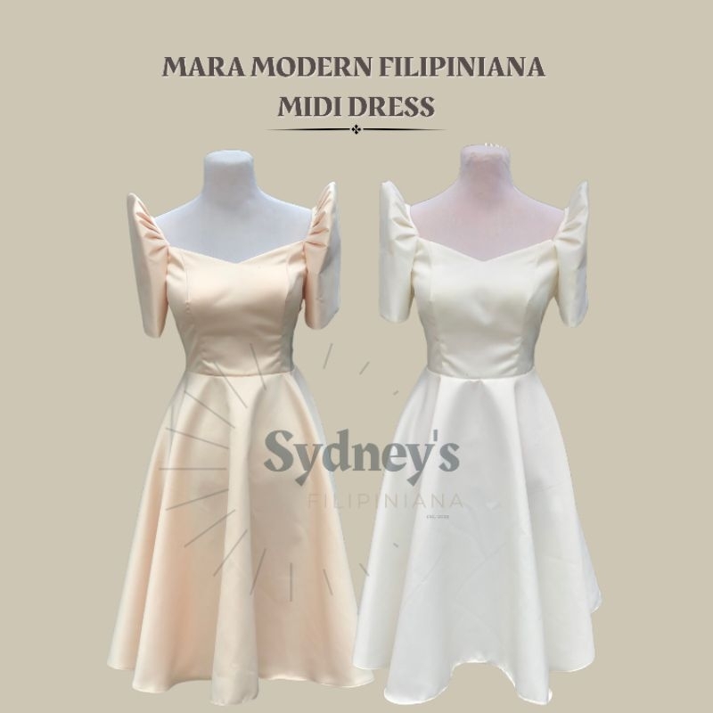 Mara Modern Filipiniana Midi Dress Beige High Quality XS-5X | Shopee ...