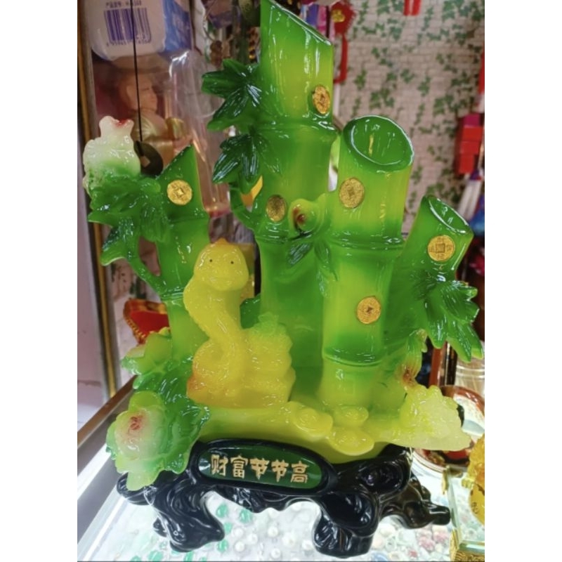 14inch Jade bamboo w snake & money frog fengshui display | Shopee ...