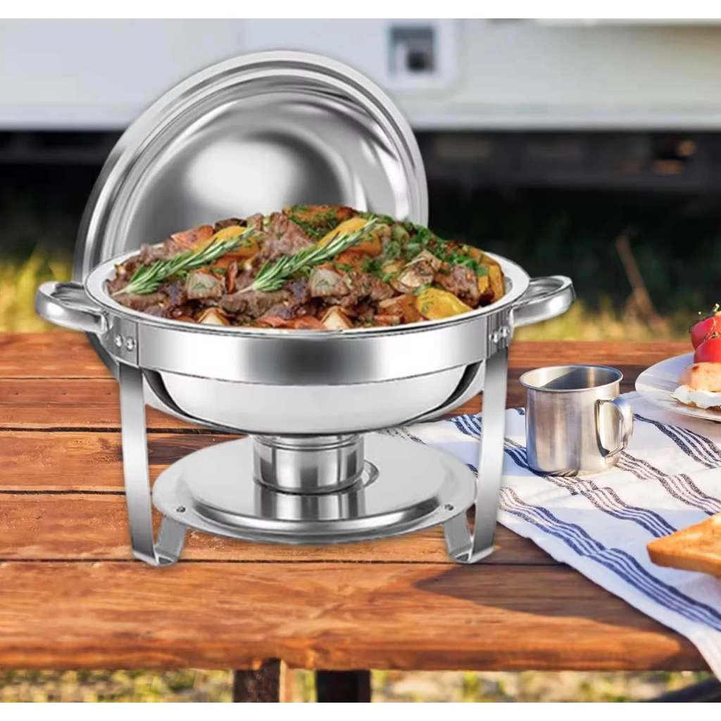 6L round chafing dish hot pot stainless steel with lid food warming ...