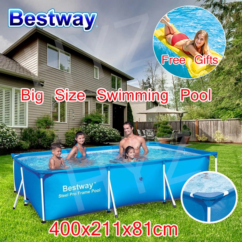 Bestway Rectangular Folding Steel Pro Swimming Pool for Family Children ...