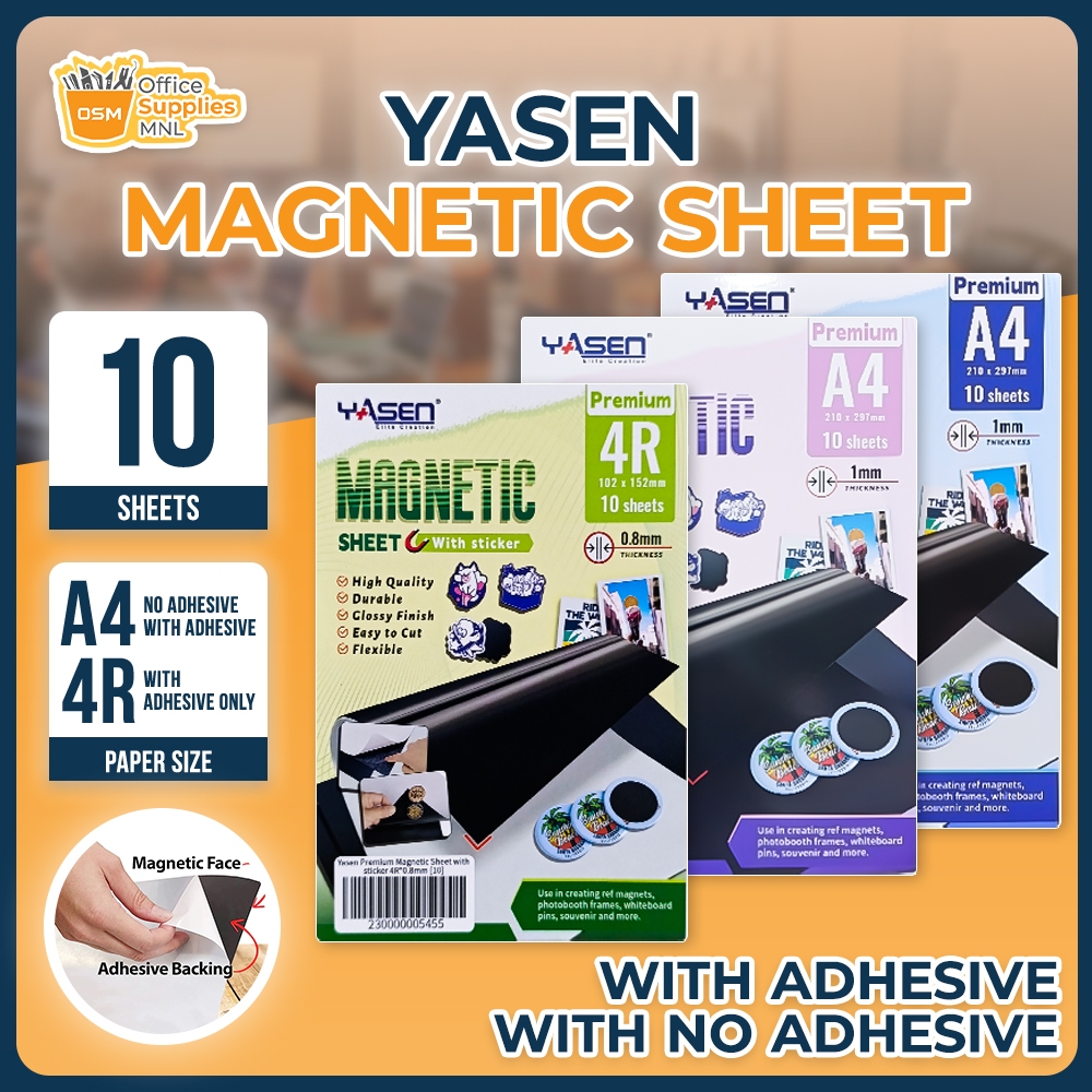 Yasen 10pcs Magnetic Sheet with Adhesive A4 4R Premium Flexible ...