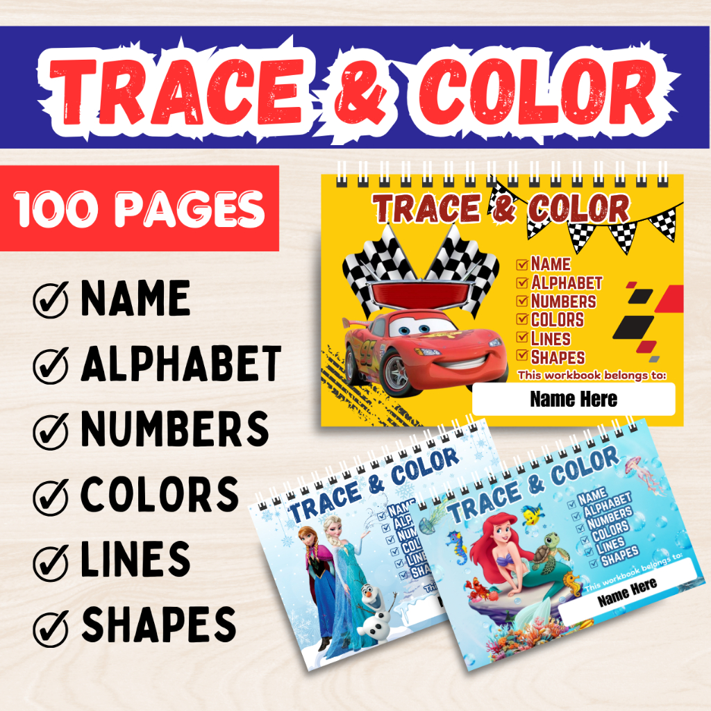 A5 PERSONALIZED TRACING AND COLORING BOOK 100 PAGES (Disney Character ...