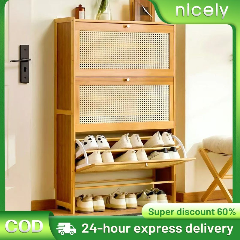 Shoe Cabinet 9Layer With Door Bamboo Shoe Cabinet Storage Box Organizer ...