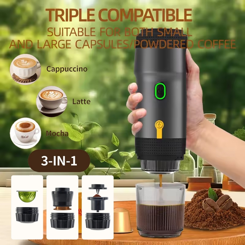 Portable 3-in-1 Coffee Machine Wireless Mini Espresso Capsule Electric ...