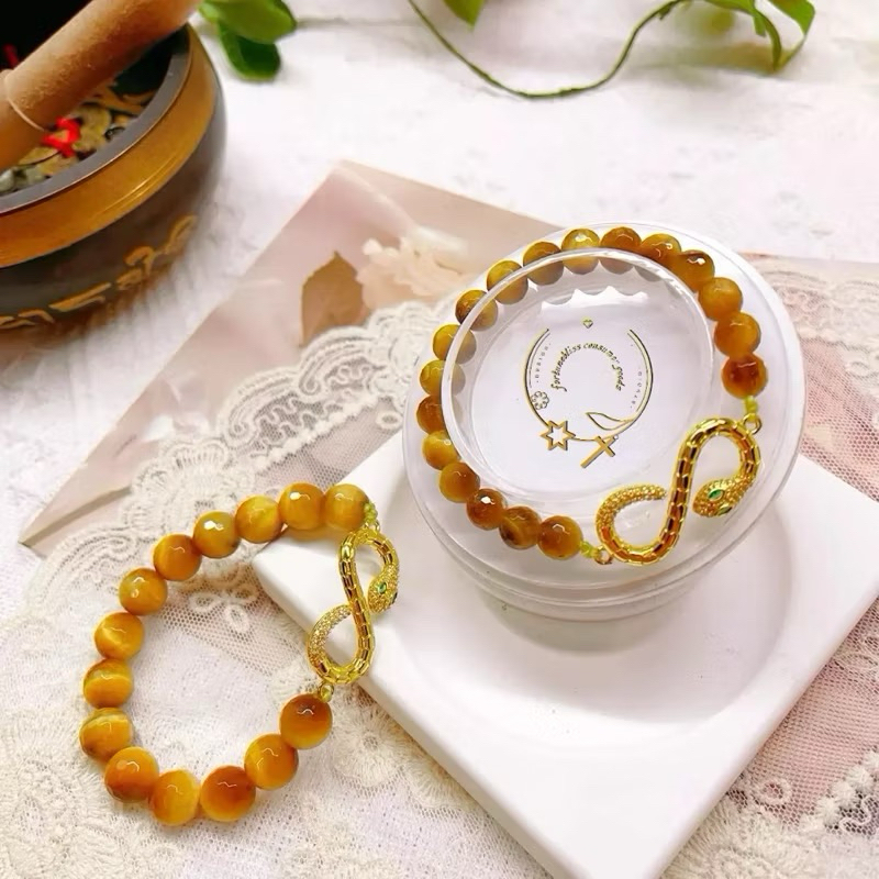 Fortune Bliss Real Tiger Eye Stone Snake Lucky Charm Bracelet | Shopee ...