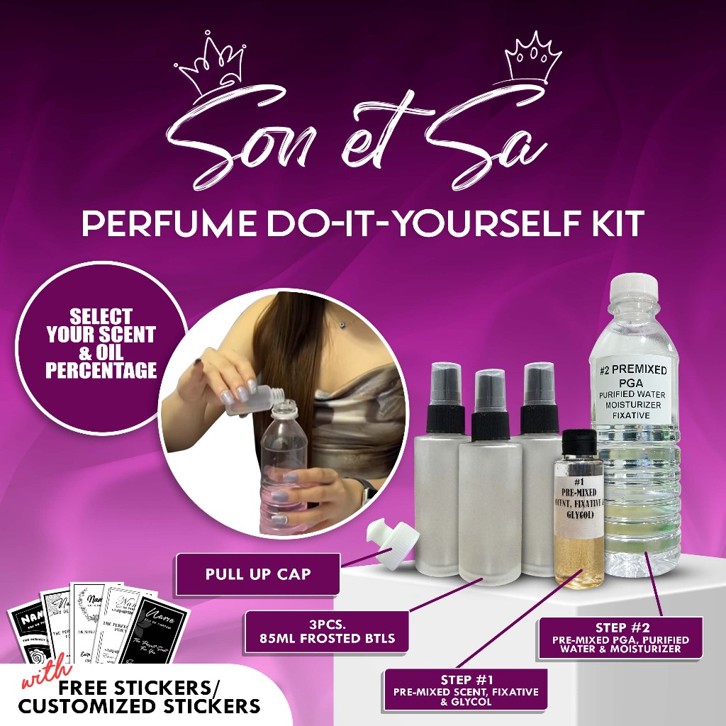 Perfume DIY Kit for Women with 3pcs. 85ml bottles and stickers| Choose ...