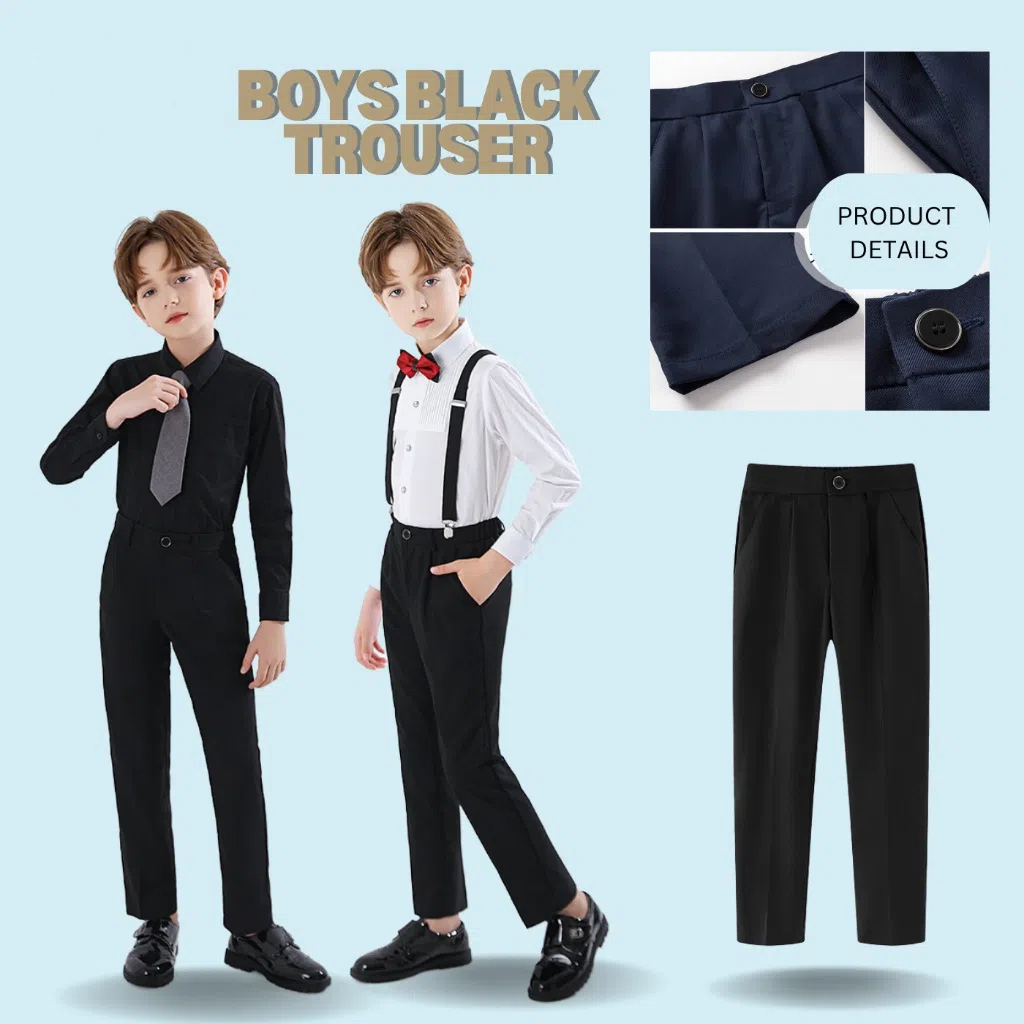 Kids Black Pants Graduation Slacks Trouser Unisex Formal Black School ...