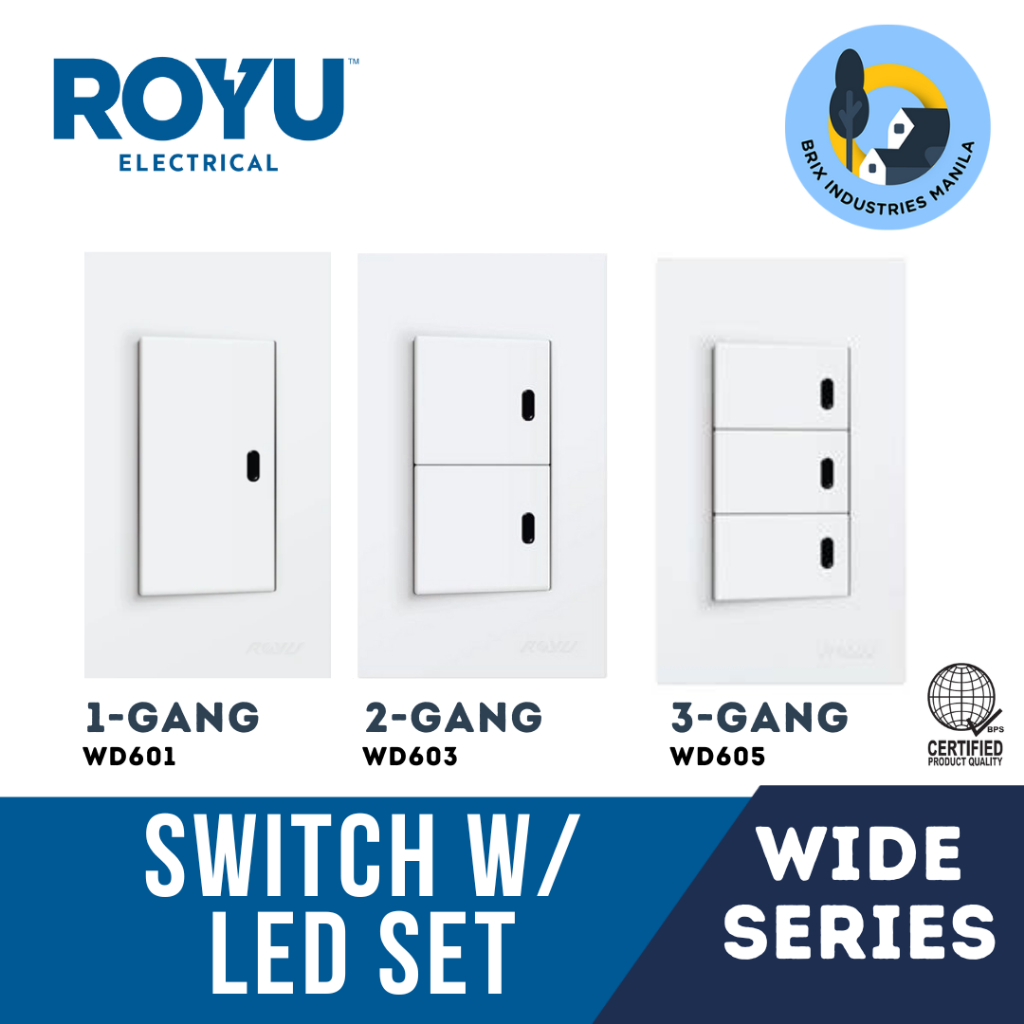 Royu Wide Series 1 Way Switch with LED Set 1 2 3 Gang WD601 WD603 WD605 ...
