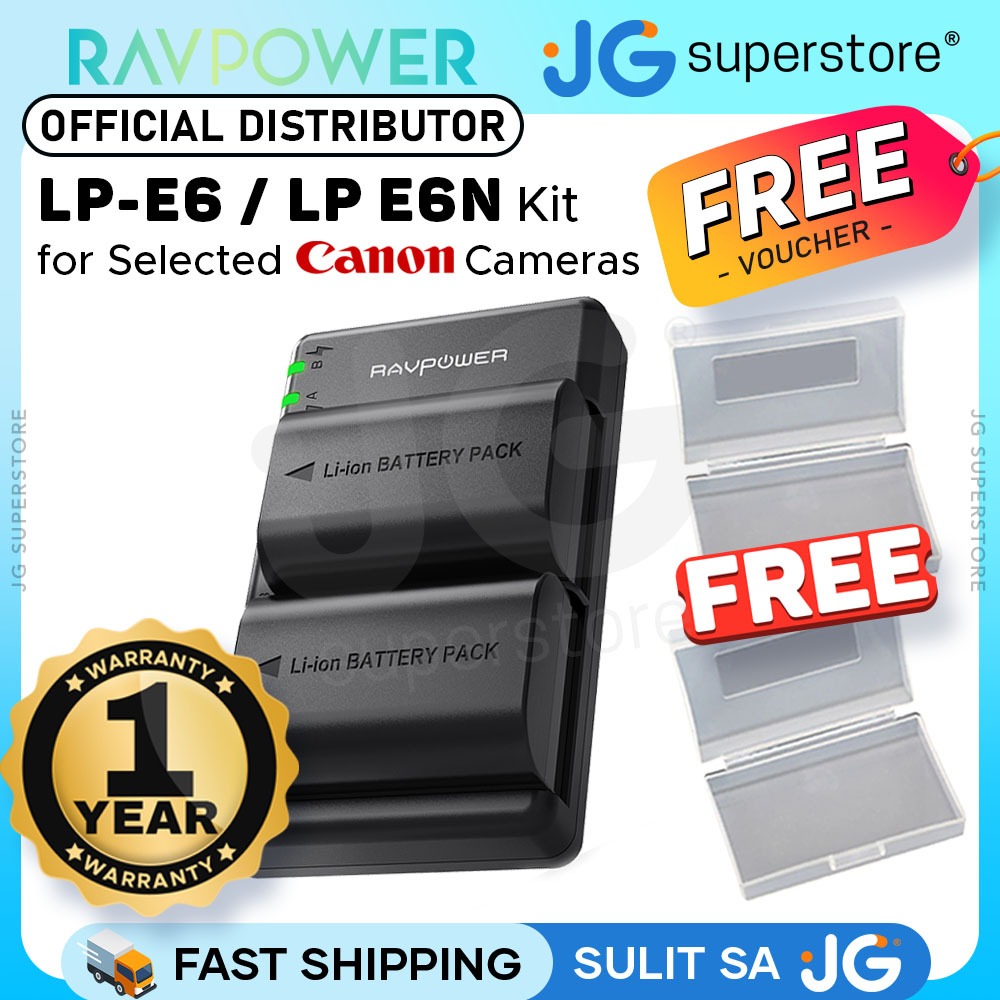 RAVPower LP-E6 LP-E6N Battery Charger and 2-Pack Rechargeable Li-ion Batteries for Canon D ...