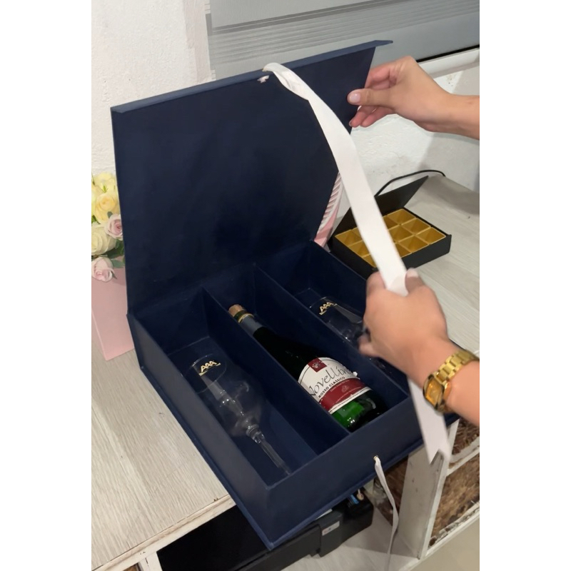 Wine Box with 2 wine glass slot flip top type 13x12x4 w/partition ...