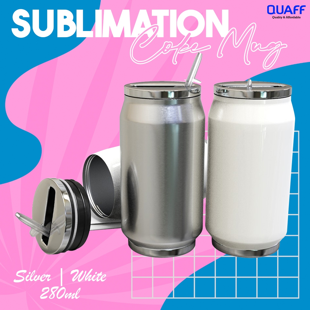 Quaff 280ml Coke Mug With Straw Sublimation Coated Stainless White ...