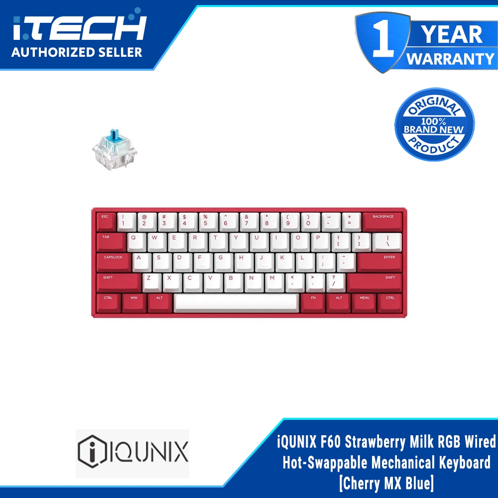iQUNIX F60 Strawberry Milk RGB Wired Hot-Swappable Mechanical Keyboard ...